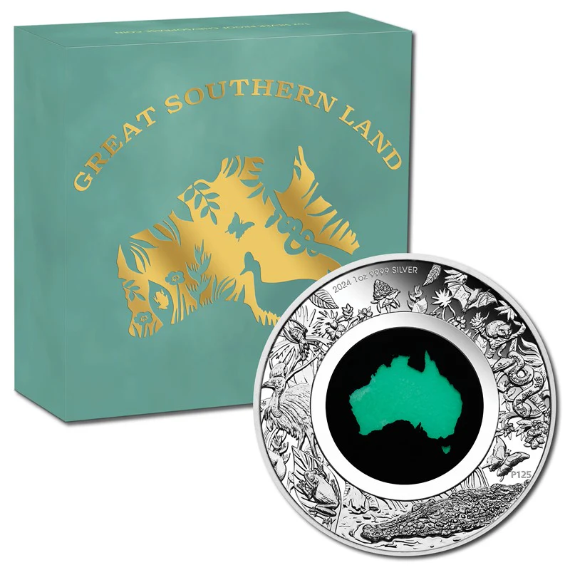 2024 Great Southern Land 1oz Silver Proof Chrysoprase Coin - Mint Display
